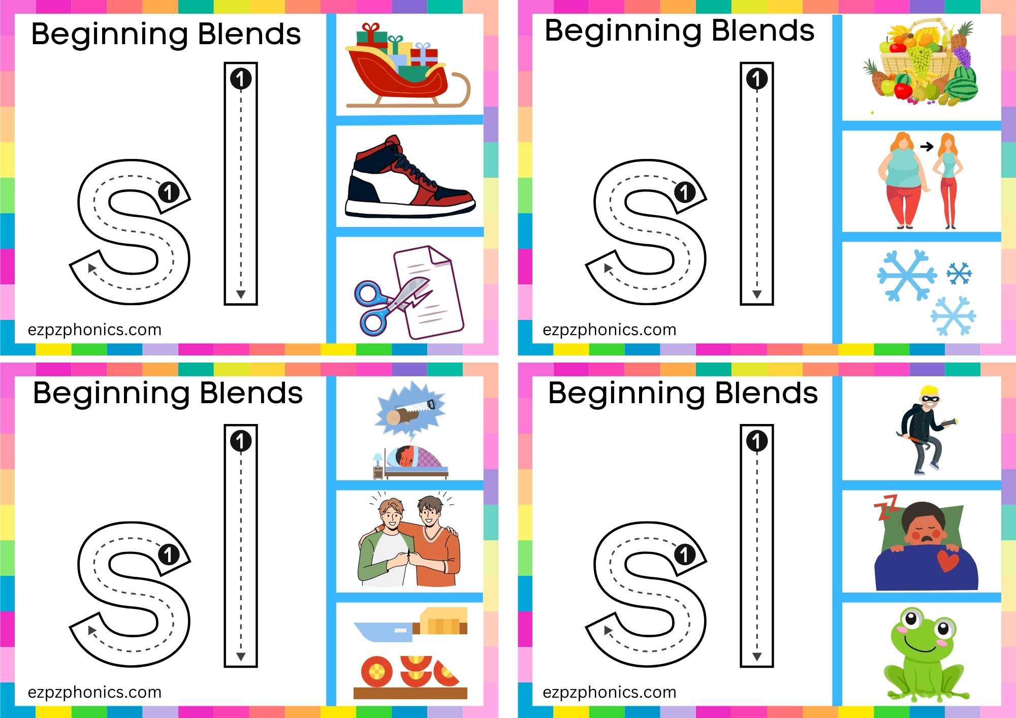 SL Beginning Blends Clip Cards Trace The Letters And Clip The Correct Image Set 1 - ezpzphonics.com